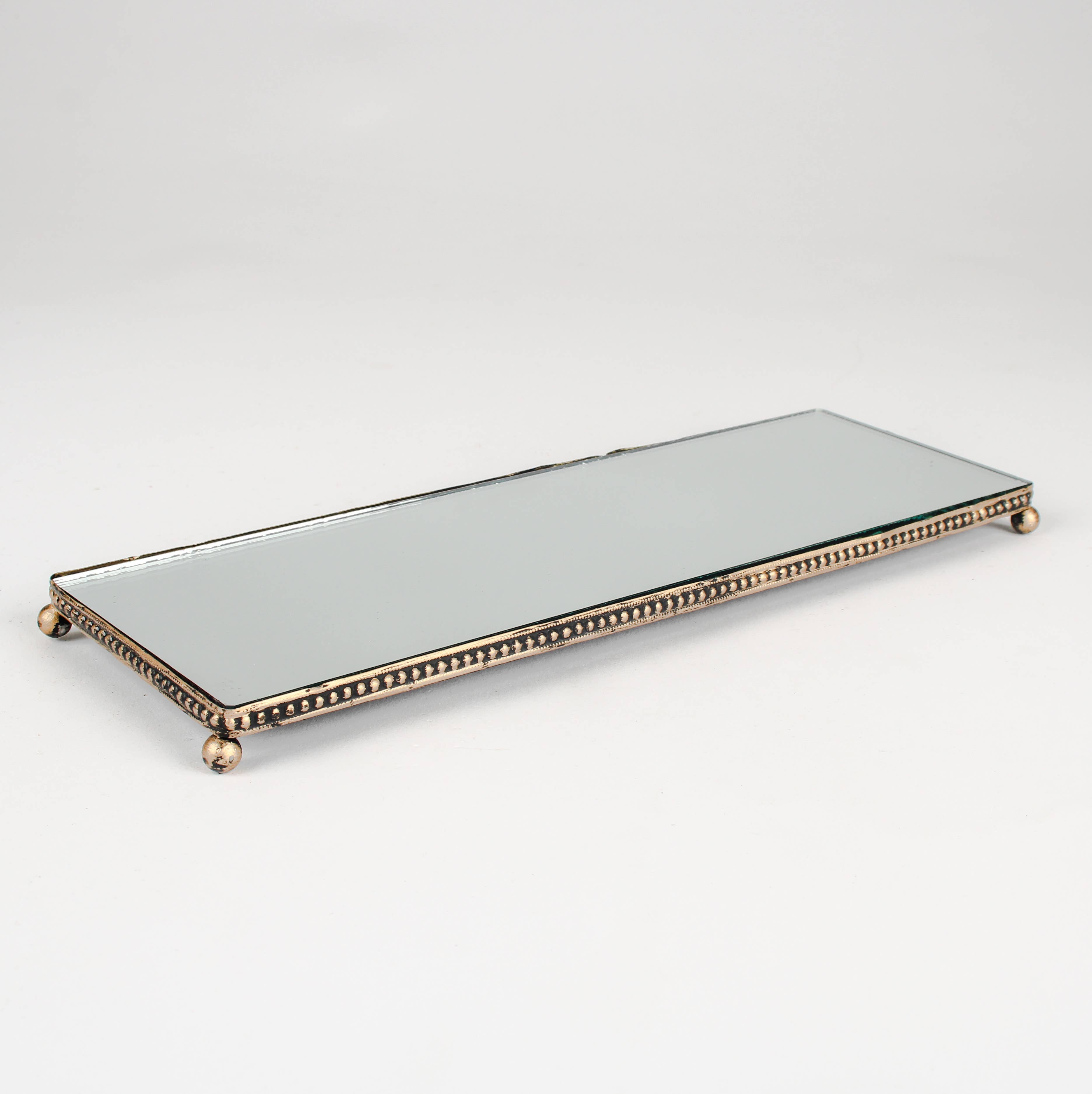 Long Rectangular Mirrored Tray With Gold Bead Edge – Hare and Hawthorn